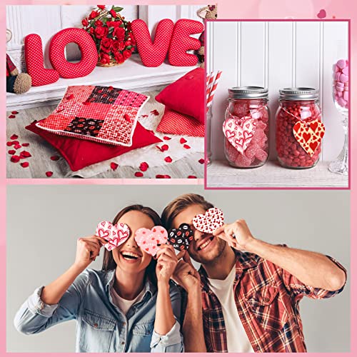 Fivebop 16/32 Pieces Valentine's Day Fabric, Romantic Heart Lip Love Print Fat Quarter Fabric 10" x 10" Square Quilting Patchwork Bundles for Wedding Anniversary DIY Crafts (16pcs-Style#01)