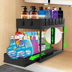 nautduty under sink organizer, height adjustable under sink organizers and storage, sliding under bathroom cabinet storage drawer organizer with 8 hooks, dividers for kitchen bathroom cabinet