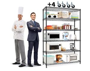 shelves for storage 2100lbs capacity wire shelving unit with 6 tier adjustable shelf, 48" ×18" ×82" heavy duty commercial kitchen metal shelving for restuarant, pantry, garage, basement, home storage