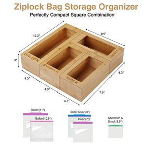 Wilfox Ziplock Bag Organizer for Drawer, Bamboo Baggie Organizer, Plastic Storage Bag Organizer Suitable for Gallon, Quart, Snack and Sandwich Bag Organizer Compatible with Ziploc (C165)