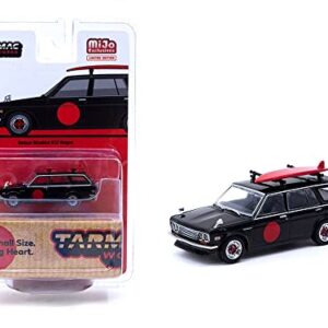 Datsun Bluebird 510 Wagon Black with Red Graphics with Roof Rack and Surfboard Global64 Series 1/64 Diecast Model Car by Tarmac Works T64G-026-BK