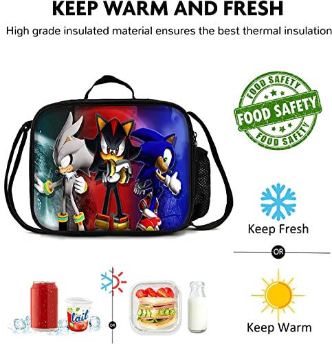 LMUCYISYIS Cartoon Lunch Bag, Anime the Hedgehog Insulated Lunch Box for Teens Students, Portable Large Capacity Bento Box for Boys Girls for Work Picnic School Travel (Cartoon 2)