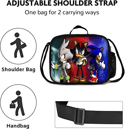 LMUCYISYIS Cartoon Lunch Bag, Anime the Hedgehog Insulated Lunch Box for Teens Students, Portable Large Capacity Bento Box for Boys Girls for Work Picnic School Travel (Cartoon 2)