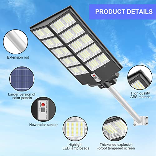 Anzid 800W Solar Street Lights Outdoor,LED Security Flood Lights Motion Sensor Waterproof,Dusk to Dawn Solar Lamp with Remote Control Bracket for Garden Yard Path Parking Lot (watts, 800)