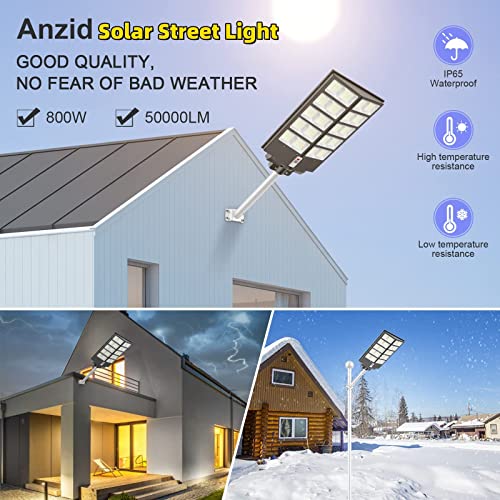 Anzid 800W Solar Street Lights Outdoor,LED Security Flood Lights Motion Sensor Waterproof,Dusk to Dawn Solar Lamp with Remote Control Bracket for Garden Yard Path Parking Lot (watts, 800)