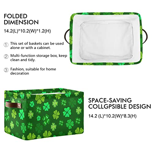 Happy St. Patrick's Day Accessories Storage Basket Fabric Laundry Baskets Green Clover Shamrock Lucky Storage Boxes Organizer Bag for Cloth Toy Book Storage Cubes Shelf Closet Bins 16×12×8 Inches