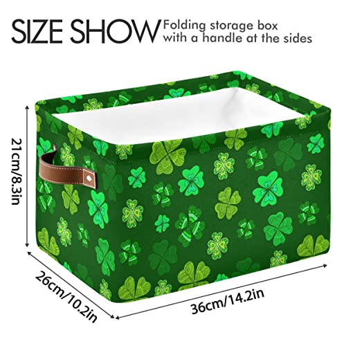 Happy St. Patrick's Day Accessories Storage Basket Fabric Laundry Baskets Green Clover Shamrock Lucky Storage Boxes Organizer Bag for Cloth Toy Book Storage Cubes Shelf Closet Bins 16×12×8 Inches