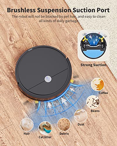 Robot Vacuum and Mop Combo, 3 in 1 Robotic Vacuum Cleaner with Watertank/Dustbin/Brush, Self-Charging, schedule cleaning, anti-blocked by hair, Remote/App/Alexa, Ideal for Hard Floor/Pet Hair/Carpet