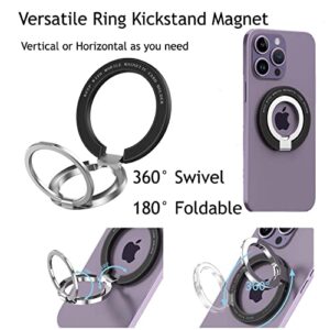 Fonessary Magnetic Phone Ring Holder Grip Kickstand for iPhone 14 13 12 Mag and Wireless Charging,Double Ring Versatile Kickstand Holder for Cell Phone