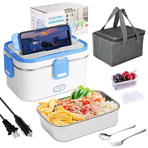 Electric Lunch Box Food Heater, 3 in 1 12V 24V 110V Leakproof Heated Lunch Boxes for Adults, Portable Food Warmer for Car/Truck/Work, Self Heating Lunch Box with 1.8L 304 Stainless Steel Container