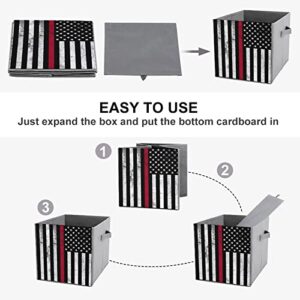 US Firefighter Support Flag Storage Bins Cubes Foldable Fabric Organizers with Handles Clothes Bag Book Box Toys Basket for Shelves Closet 10.6"