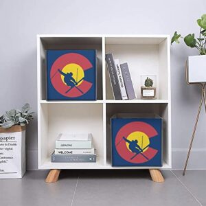 Colorado Flag Skiing Ski Storage Bins Cubes Foldable Fabric Organizers with Handles Clothes Bag Book Box Toys Basket for Shelves Closet 10.6"