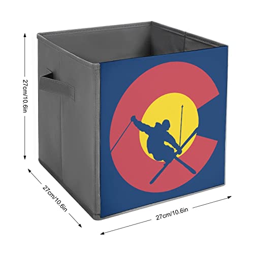 Colorado Flag Skiing Ski Storage Bins Cubes Foldable Fabric Organizers with Handles Clothes Bag Book Box Toys Basket for Shelves Closet 10.6"