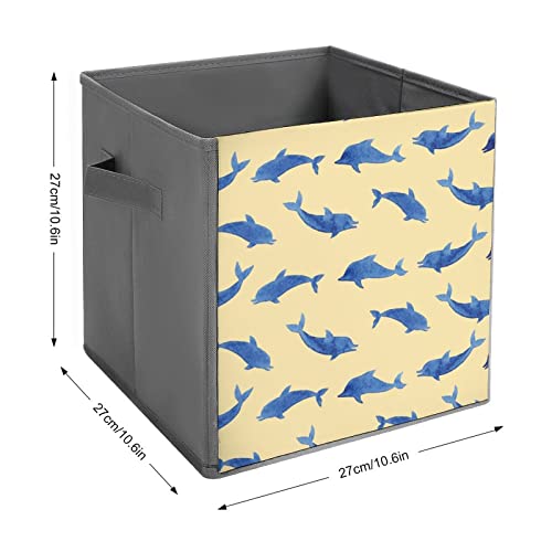 Dolphins Pattern Storage Bins Cubes Foldable Fabric Organizers with Handles Clothes Bag Book Box Toys Basket for Shelves Closet 10.6"