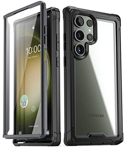 Poetic Guardian Samsung Galaxy S23 Ultra 5G 6.8" Case - 20 FT Drop Tested, Built-in Screen Protector, Rugged Shockproof, Black/Clear