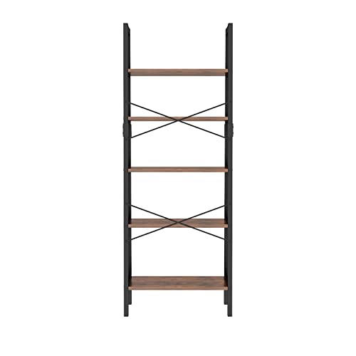 YQ JENMW 5-Tier Bookshelf, Industrial Bookcase and Storage Rack, Wood Look Accent Furniture with Metal Frame Ladder Shelf 13 x 24.8 x 68.9 Inches, for Living Room, Home Office, Kitchen, Bedroom