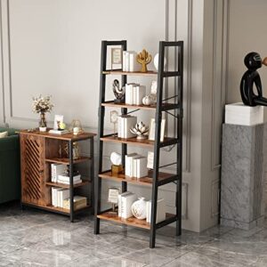 YQ JENMW 5-Tier Bookshelf, Industrial Bookcase and Storage Rack, Wood Look Accent Furniture with Metal Frame Ladder Shelf 13 x 24.8 x 68.9 Inches, for Living Room, Home Office, Kitchen, Bedroom