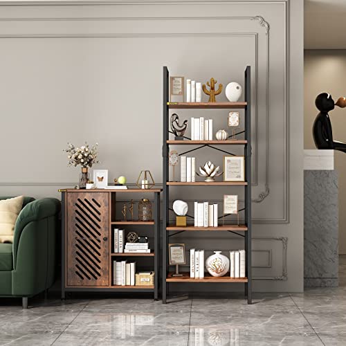 YQ JENMW 5-Tier Bookshelf, Industrial Bookcase and Storage Rack, Wood Look Accent Furniture with Metal Frame Ladder Shelf 13 x 24.8 x 68.9 Inches, for Living Room, Home Office, Kitchen, Bedroom