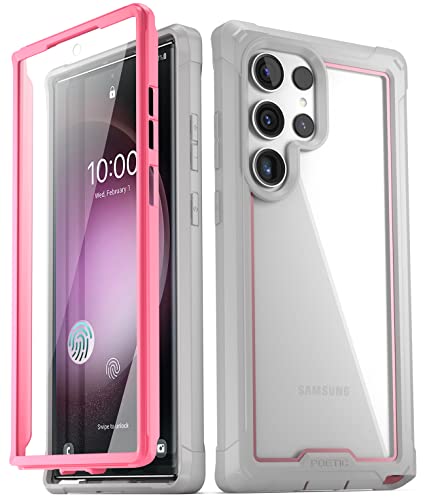 Poetic Guardian Case for Samsung Galaxy S23 Ultra 5G 6.8" (2023) [20 FT Mil-Grade Drop Tested], Built-in Screen Protector Work with Fingerprint ID, Full Body Rugged Shockproof Cover Case, Pink/Clear