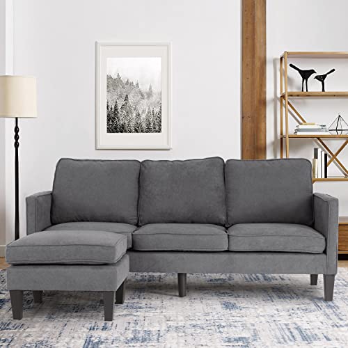 PayLessHere Futon Sofa Couch L Shaped Couch Convertible Sectional Sofa Small Sofa Fabric Sofa for Small Living Room, Apartment and Small Space,Grey