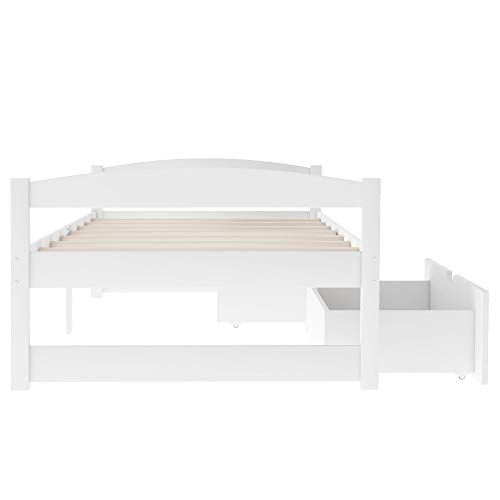 Lifeand Twin Size Daybed with 2 Drawers,Wood Storage Platform Bed for Kids Teens and Adults,No Box Spring Needed,White