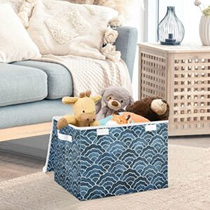 Vnurnrn Collapsible Storage Bins with Lids, Japanese Style Wave Foldable Storage Boxes, Storage Box Cube with Lid for Clothes,Bedroom,Toys,16.5x12.6x11.8 Inch