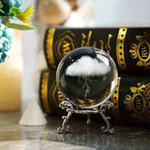 HDCRYSTALGIFTS 3D Lightning Cloud Crystal Decorative Ball Paperweight with Free Stand,60mm (2.3inch) Glass Art Engraving Sphere for Home Feng Shui Decoration Ornaments