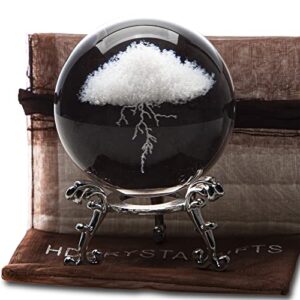 HDCRYSTALGIFTS 3D Lightning Cloud Crystal Decorative Ball Paperweight with Free Stand,60mm (2.3inch) Glass Art Engraving Sphere for Home Feng Shui Decoration Ornaments