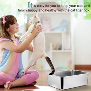 3 Packs Stainless Steel Litter Box, Extra Large Cat Litter Box, Metal Litter Pan with High Sides, Never Absorbs Odor, Non Stick Smooth Surface, Easy to Clean for Cat Bunny(23.6 x 15.7 x 7.9'')