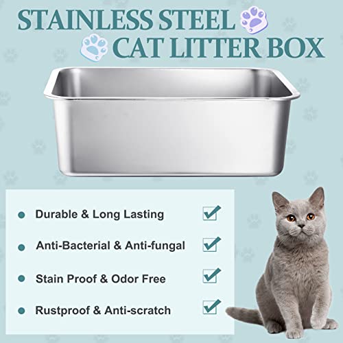 3 Packs Stainless Steel Litter Box, Extra Large Cat Litter Box, Metal Litter Pan with High Sides, Never Absorbs Odor, Non Stick Smooth Surface, Easy to Clean for Cat Bunny(23.6 x 15.7 x 7.9'')