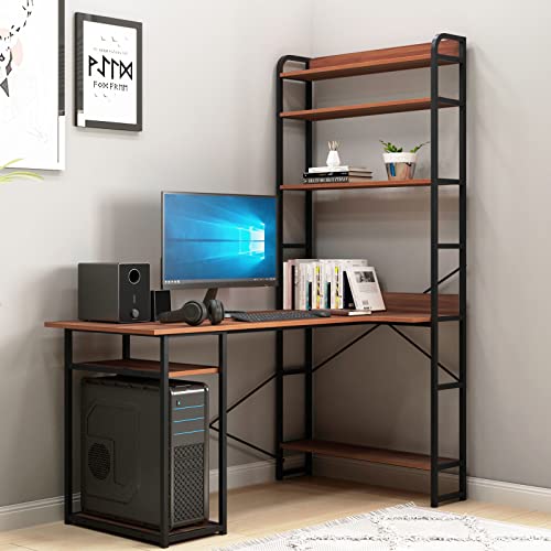 sogesfurniture Computer Desk 54 inches with 4 Tier Storage Shelves, Modern Large Office Desk Computer Table Studying Writing Desk Workstation with Bookshelf and Tower Shelf for Home Office