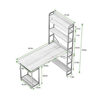 sogesfurniture Computer Desk 54 inches with 4 Tier Storage Shelves, Modern Large Office Desk Computer Table Studying Writing Desk Workstation with Bookshelf and Tower Shelf for Home Office