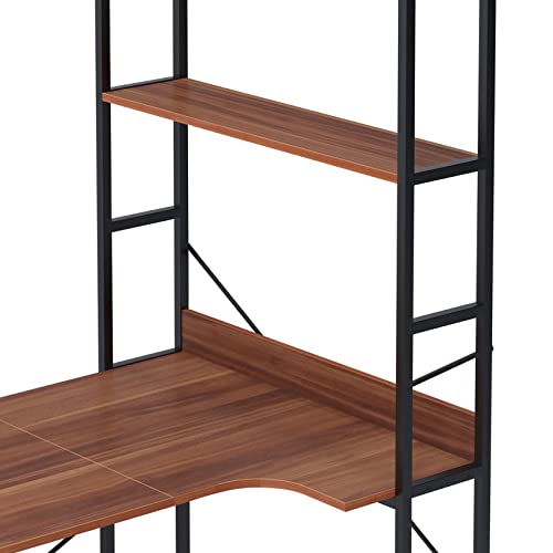 sogesfurniture Computer Desk 54 inches with 4 Tier Storage Shelves, Modern Large Office Desk Computer Table Studying Writing Desk Workstation with Bookshelf and Tower Shelf for Home Office