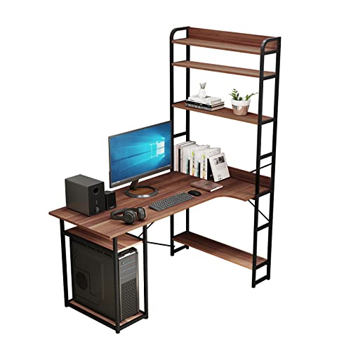 sogesfurniture Computer Desk 54 inches with 4 Tier Storage Shelves, Modern Large Office Desk Computer Table Studying Writing Desk Workstation with Bookshelf and Tower Shelf for Home Office