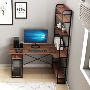 sogesfurniture Computer Desk 54 inches with 4 Tier Storage Shelves, Modern Large Office Desk Computer Table Studying Writing Desk Workstation with Bookshelf and Tower Shelf for Home Office