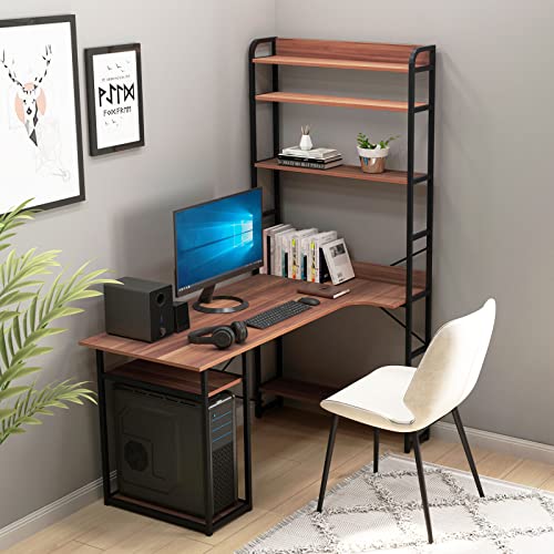 sogesfurniture Computer Desk 54 inches with 4 Tier Storage Shelves, Modern Large Office Desk Computer Table Studying Writing Desk Workstation with Bookshelf and Tower Shelf for Home Office