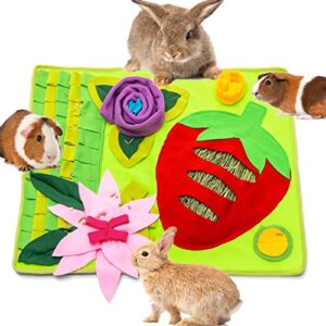 zeemias rabbit foraging mat - interactive puzzle pet hay feeder toy soft polar fleece antislip feeding mat indoor for bunny guineapig rat chinchillas hedgehog small animals