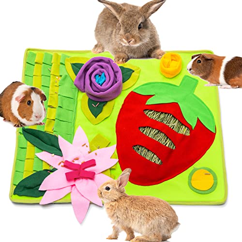 ZEEMIAS Rabbit Foraging Mat - Interactive Puzzle Pet Hay Feeder Toy Soft Polar Fleece Antislip Feeding Mat Indoor for Bunny GuineaPig Rat Chinchillas Hedgehog Small Animals