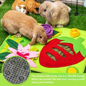 ZEEMIAS Rabbit Foraging Mat - Interactive Puzzle Pet Hay Feeder Toy Soft Polar Fleece Antislip Feeding Mat Indoor for Bunny GuineaPig Rat Chinchillas Hedgehog Small Animals