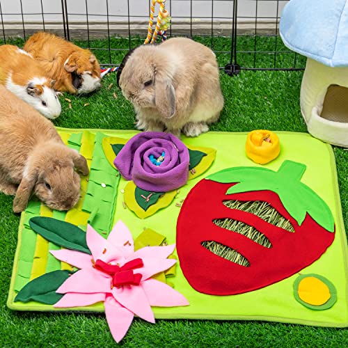 ZEEMIAS Rabbit Foraging Mat - Interactive Puzzle Pet Hay Feeder Toy Soft Polar Fleece Antislip Feeding Mat Indoor for Bunny GuineaPig Rat Chinchillas Hedgehog Small Animals