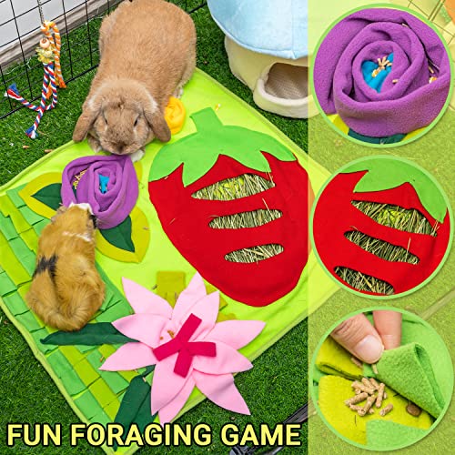 ZEEMIAS Rabbit Foraging Mat - Interactive Puzzle Pet Hay Feeder Toy Soft Polar Fleece Antislip Feeding Mat Indoor for Bunny GuineaPig Rat Chinchillas Hedgehog Small Animals