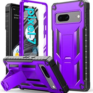 FNTCASE for Google Pixel 7 Case: Built-in Screen Protector & Kickstand | Full-Body Dual Layer Rugged Heavy Duty Protection | Military Shockproof Cell Phone Protective Cover 5G - Purple