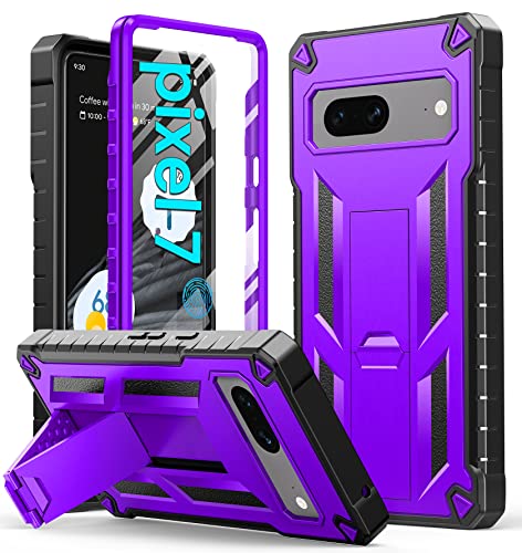 FNTCASE for Google Pixel 7 Case: Built-in Screen Protector & Kickstand | Full-Body Dual Layer Rugged Heavy Duty Protection | Military Shockproof Cell Phone Protective Cover 5G - Purple