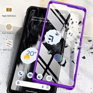 FNTCASE for Google Pixel 7 Case: Built-in Screen Protector & Kickstand | Full-Body Dual Layer Rugged Heavy Duty Protection | Military Shockproof Cell Phone Protective Cover 5G - Purple