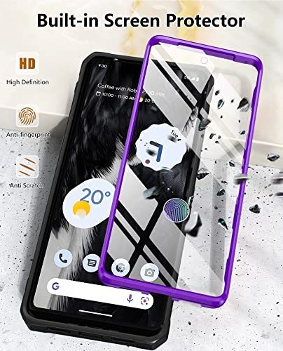 FNTCASE for Google Pixel 7 Case: Built-in Screen Protector & Kickstand | Full-Body Dual Layer Rugged Heavy Duty Protection | Military Shockproof Cell Phone Protective Cover 5G - Purple