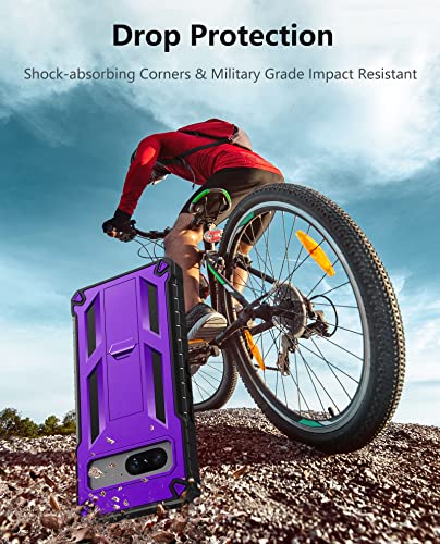 FNTCASE for Google Pixel 7 Case: Built-in Screen Protector & Kickstand | Full-Body Dual Layer Rugged Heavy Duty Protection | Military Shockproof Cell Phone Protective Cover 5G - Purple