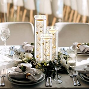 Glass Square Vase 11.4 Inch Floating Candle Vase for Centerpieces Square Floating Candle Holder 6 Pcs Flameless Floating Tealights Vase Filler Gel Beads for Wedding Home Decoration (3 Pcs)