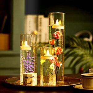 Glass Square Vase 11.4 Inch Floating Candle Vase for Centerpieces Square Floating Candle Holder 6 Pcs Flameless Floating Tealights Vase Filler Gel Beads for Wedding Home Decoration (3 Pcs)