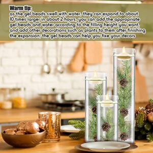 Glass Square Vase 11.4 Inch Floating Candle Vase for Centerpieces Square Floating Candle Holder 6 Pcs Flameless Floating Tealights Vase Filler Gel Beads for Wedding Home Decoration (3 Pcs)