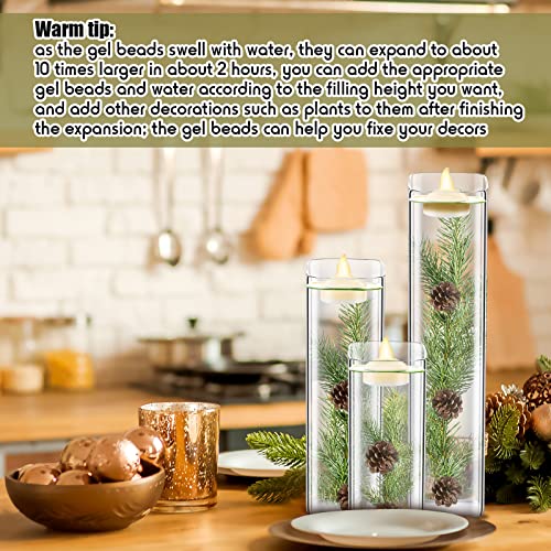 Glass Square Vase 11.4 Inch Floating Candle Vase for Centerpieces Square Floating Candle Holder 6 Pcs Flameless Floating Tealights Vase Filler Gel Beads for Wedding Home Decoration (3 Pcs)